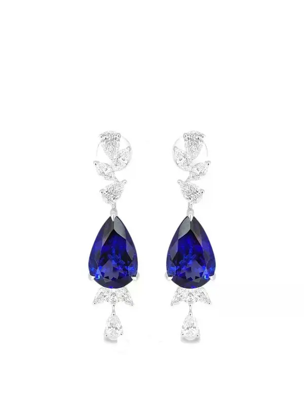 HYT JEWELRY Embellished Pear Tanzanite Earrings - Silver