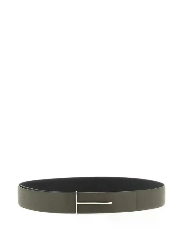 TOM FORD T-buckle Grained-leather Belt - Grey