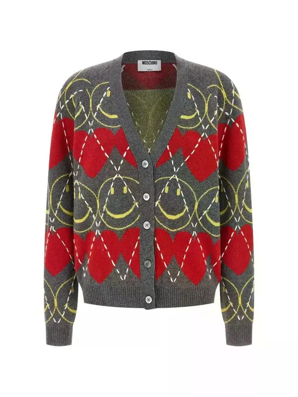Moschino Argyle-intarsia Wool Cardigan - Grey