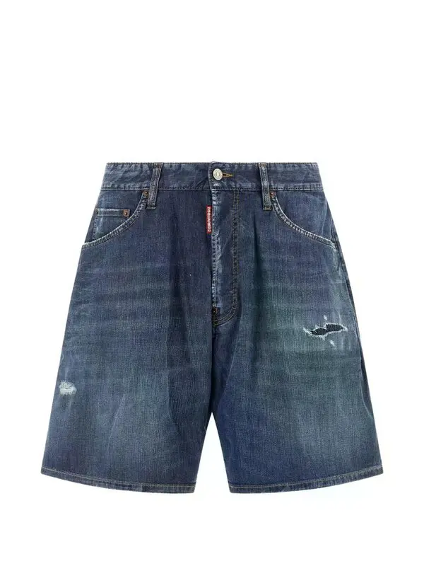Dsquared2 Distressed Pleated Denim Shorts - Blue