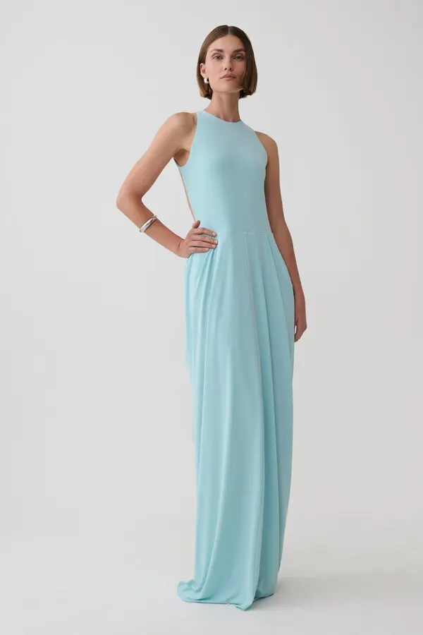 Meshki Bahari Low Back Halter Maxi Dress