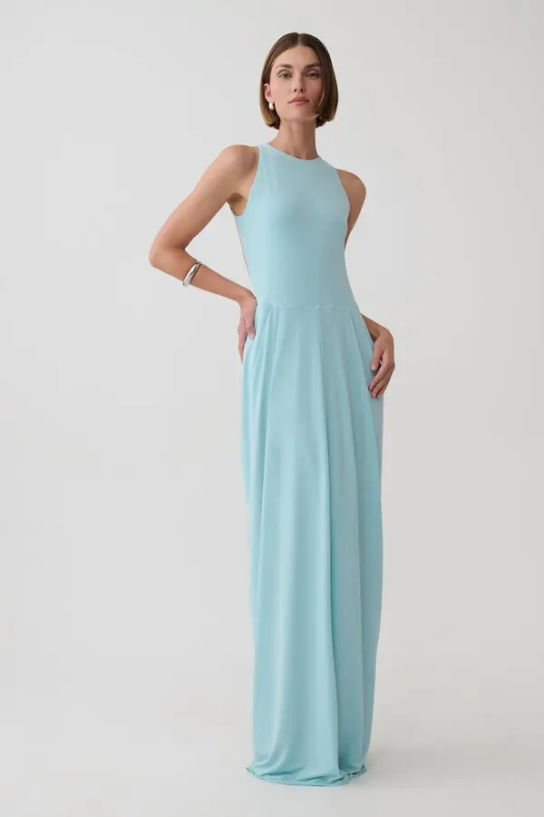 Meshki Bahari Low Back Halter Maxi Dress