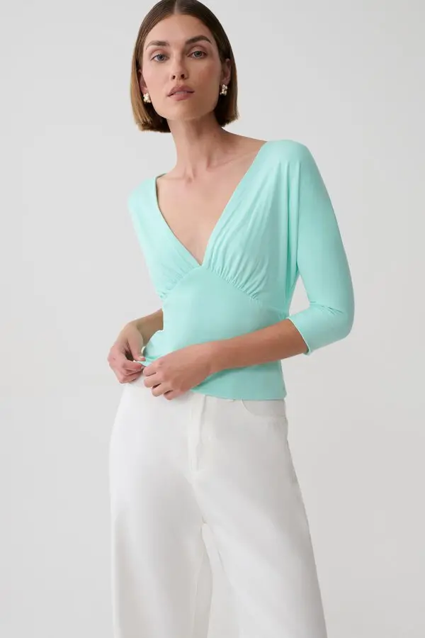 Meshki Mya Plunge V Neck Short Sleeve Top