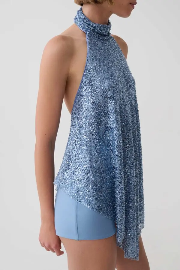 Meshki Ruby Beaded Sheer Longline Top