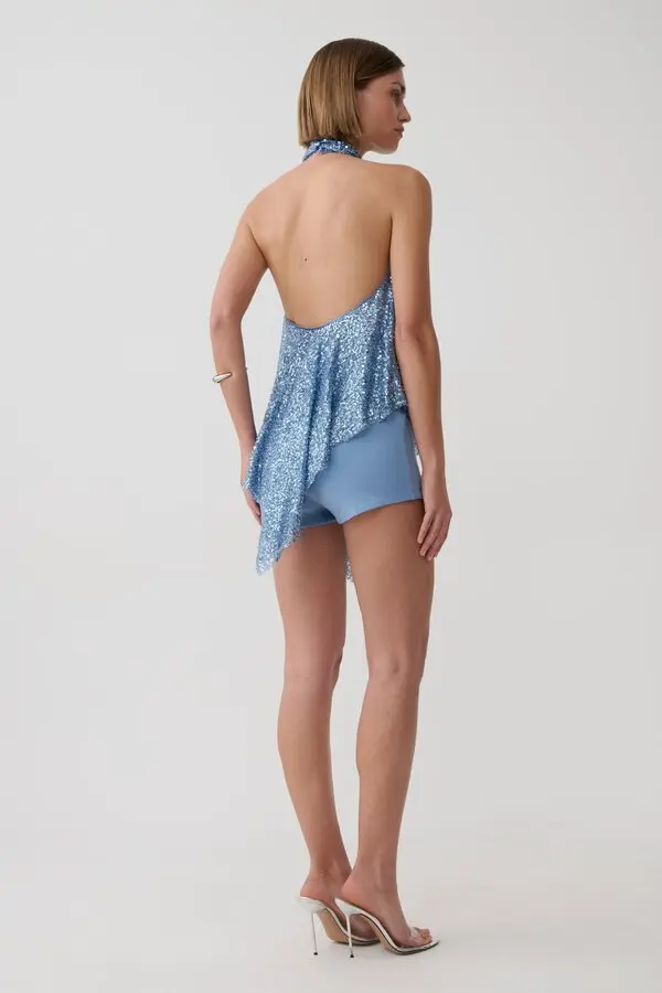 Meshki Ruby Beaded Sheer Longline Top