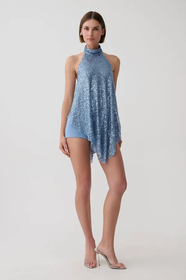 Meshki Ruby Beaded Sheer Longline Top