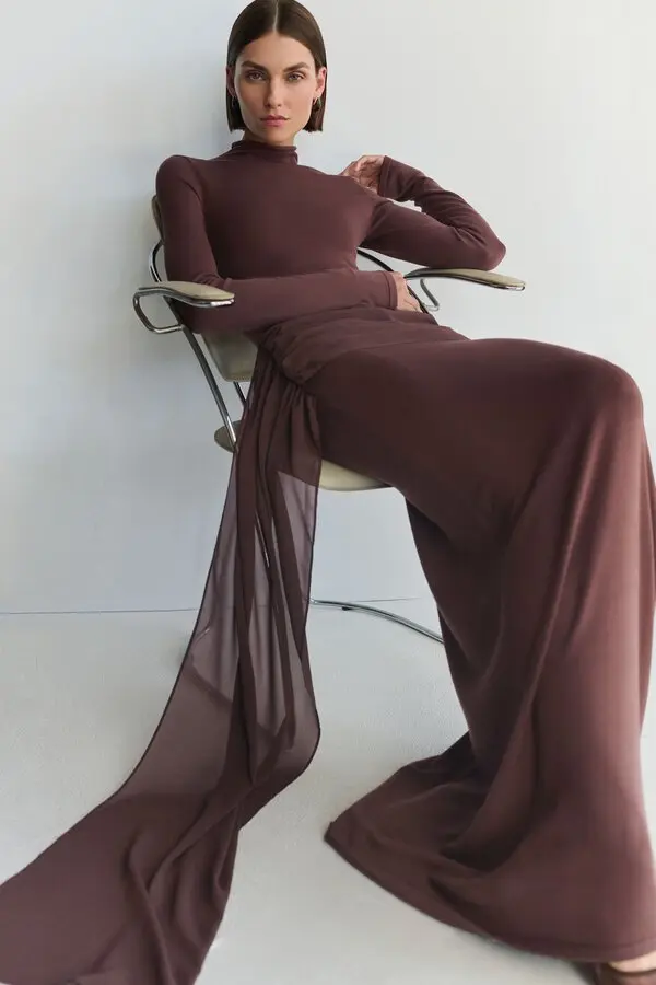 Meshki Grayson Knit Chiffon Maxi Dress