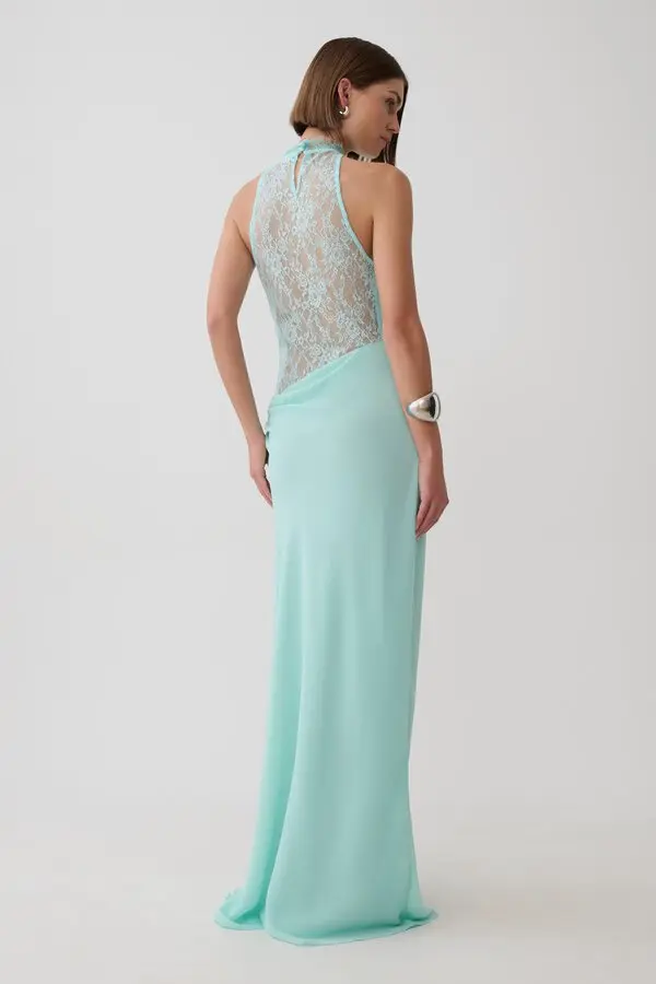 Meshki Arra Chiffon And Lace Halter Maxi Dress