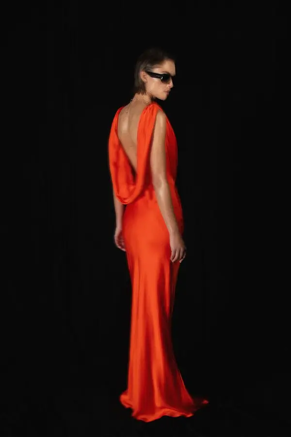 Meshki Fantina V Neck Satin Maxi Dress