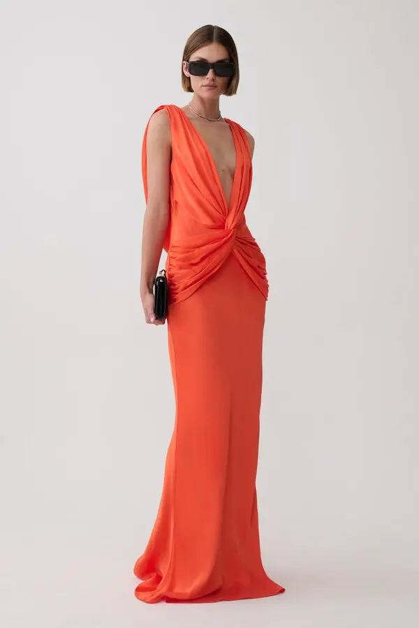 Meshki Fantina V Neck Satin Maxi Dress