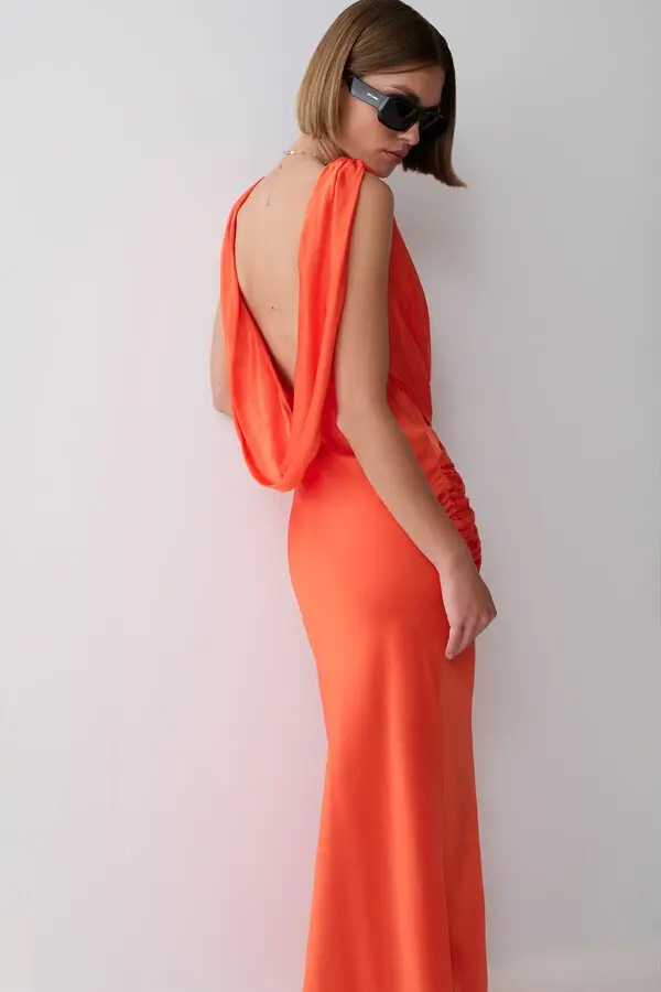 Meshki Fantina V Neck Satin Maxi Dress