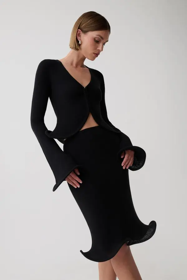Meshki Gigi Knit Knee Length Skirt - Black
