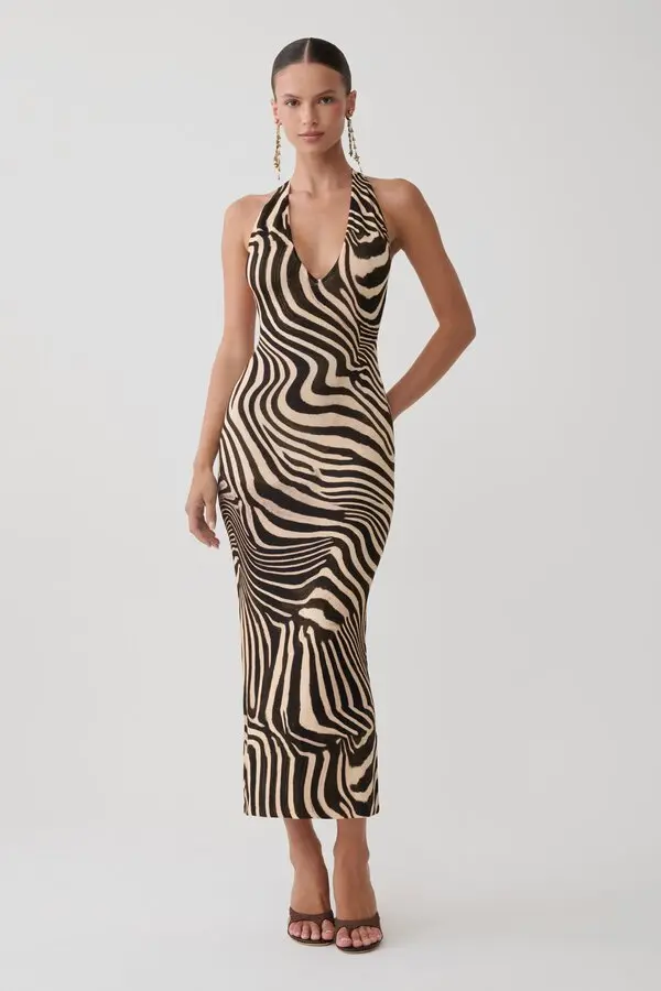 Meshki Darla Deep V Knit Midi Dress