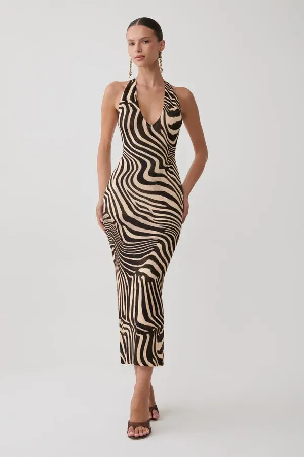 Meshki Darla Deep V Knit Midi Dress