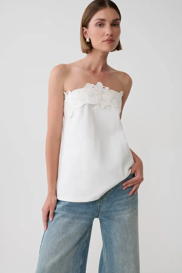 Meshki Anamarie Denim Floral Strapless Top