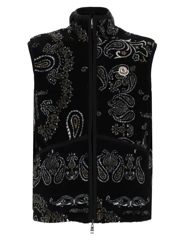 Moncler Gilet Reversibile Effetto Teddy Con Stampa Paisley - Black