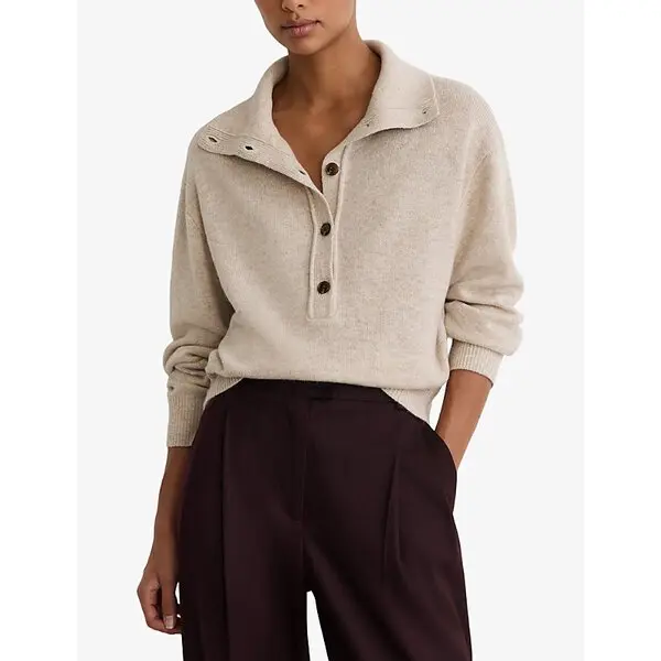 REISS Martha Button-neck Wool And Cashmere Jumper