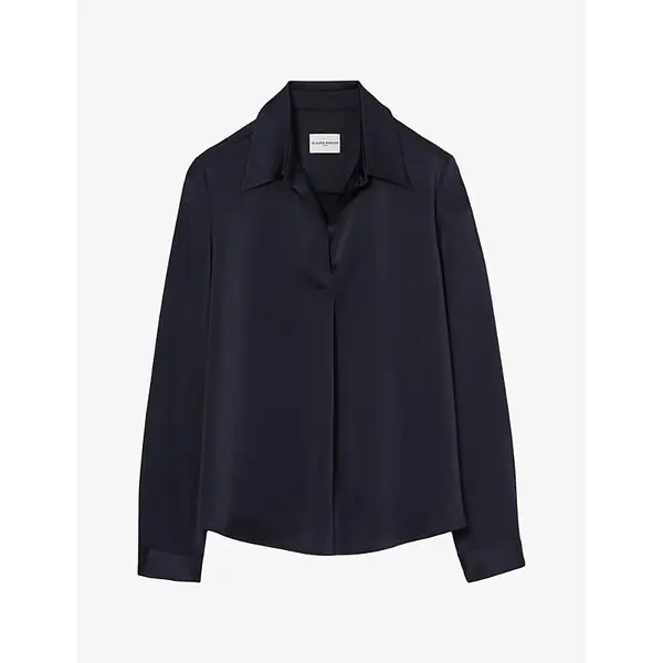 Claudie Pierlot Open-collar Relaxed-fit Woven Blouse