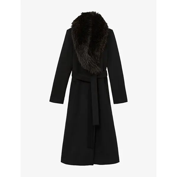 REISS Francesca Faux-fur Collar Long Wool-blend Coat