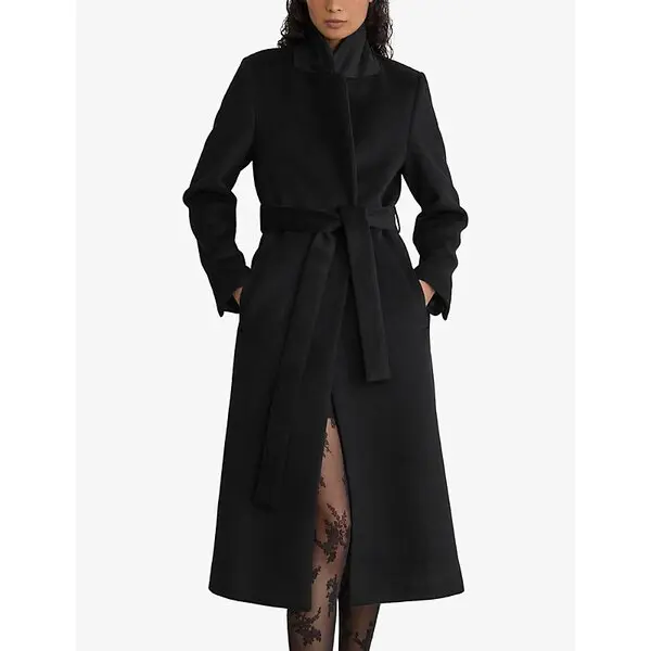 REISS Francesca Faux-fur Collar Long Wool-blend Coat