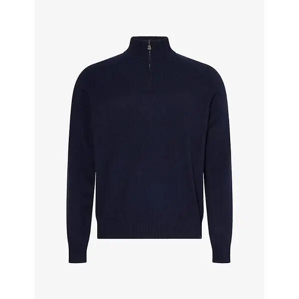 Derek Rose Finley Half-zip Cashmere Top - Navy