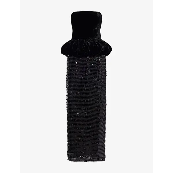 ROTATE BY BIRGER CHRISTENSEN Lisia Sequin Peplum Woven Maxi Dress - Black