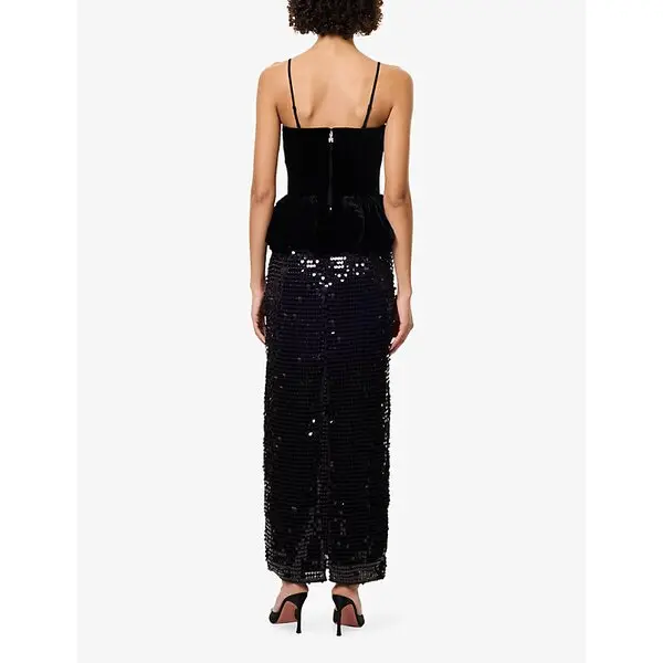 ROTATE BY BIRGER CHRISTENSEN Lisia Sequin Peplum Woven Maxi Dress