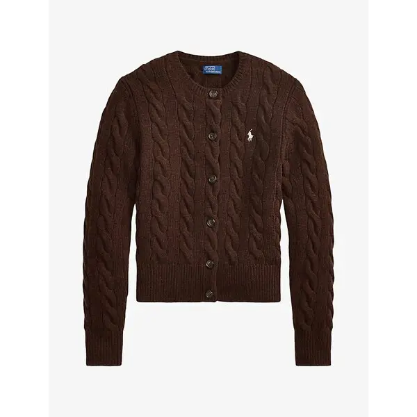 Polo Ralph Lauren Logo-embroidered Cable-knit Wool-cashmere Blend Cardigan - Cedar Heather