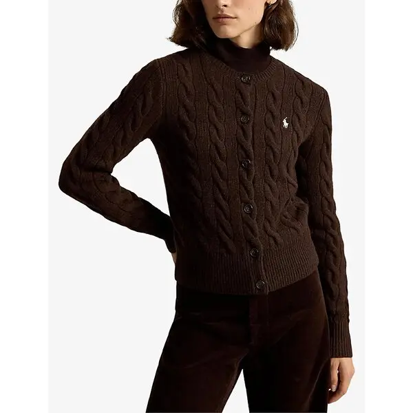 Polo Ralph Lauren Logo-embroidered Cable-knit Wool-cashmere Blend Cardigan