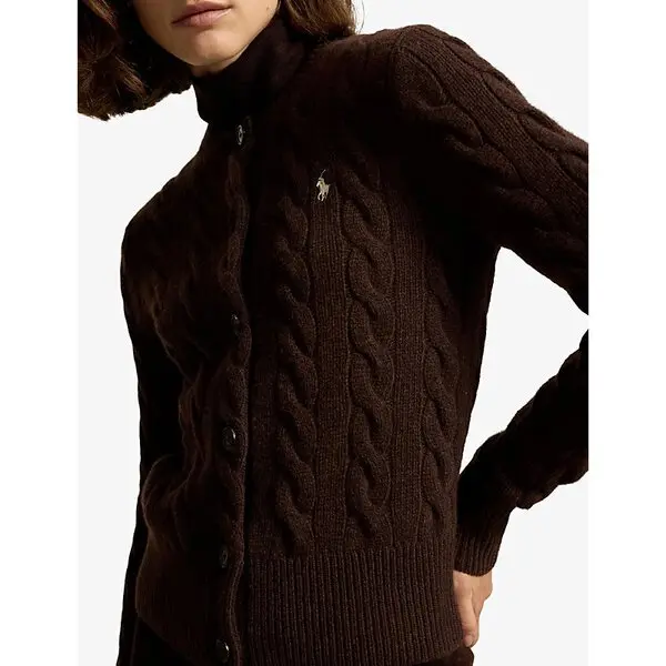 Polo Ralph Lauren Logo-embroidered Cable-knit Wool-cashmere Blend Cardigan