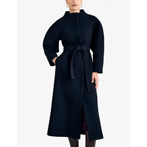 PHASE EIGHT Mollie Funnel-neck Long Wool-blend Coat