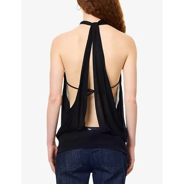 PEACHY DEN Emma Halterneck Jersey Top - Black