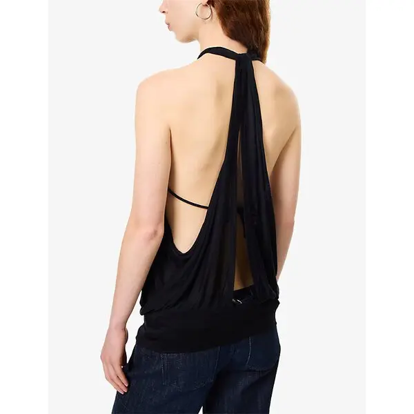 PEACHY DEN Emma Halterneck Jersey Top - Black