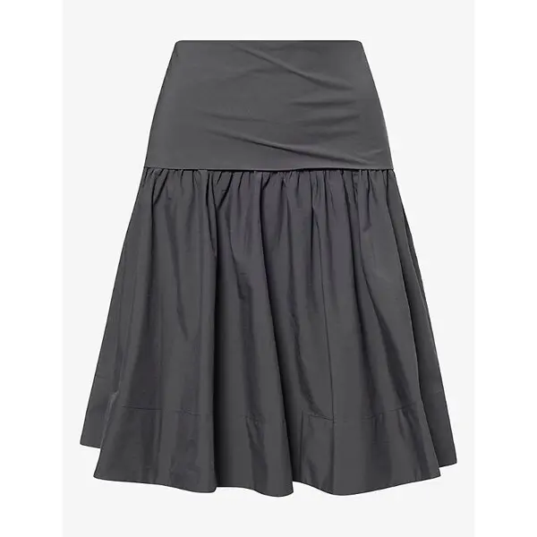 ST. AGNI Circle Hem Gathered Cotton-blend Midi Skirt - Magnet