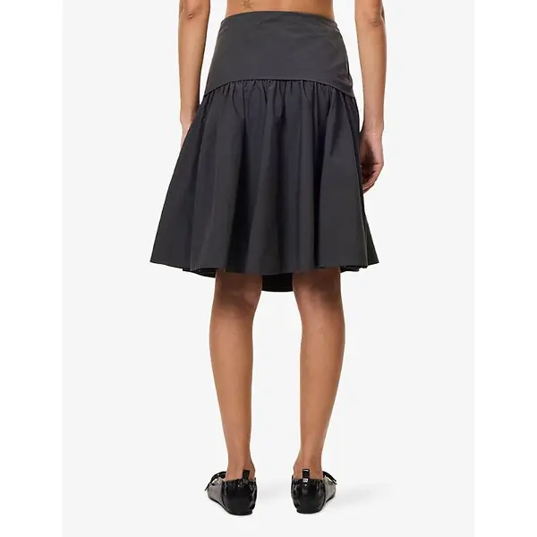 ST. AGNI Circle Hem Gathered Cotton-blend Midi Skirt