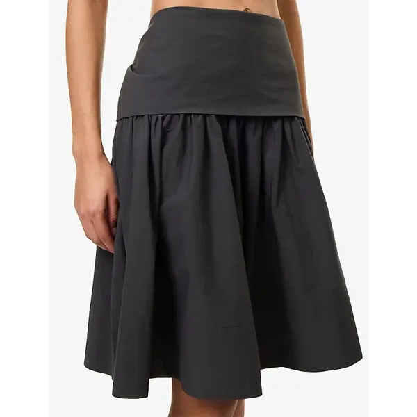 ST. AGNI Circle Hem Gathered Cotton-blend Midi Skirt
