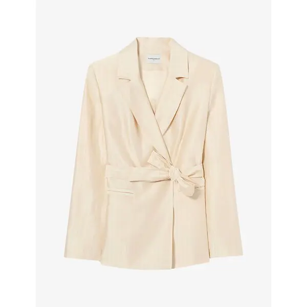 Claudie Pierlot Striped Belted Satin Blazer - Vanilla