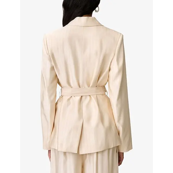 Claudie Pierlot Striped Belted Satin Blazer