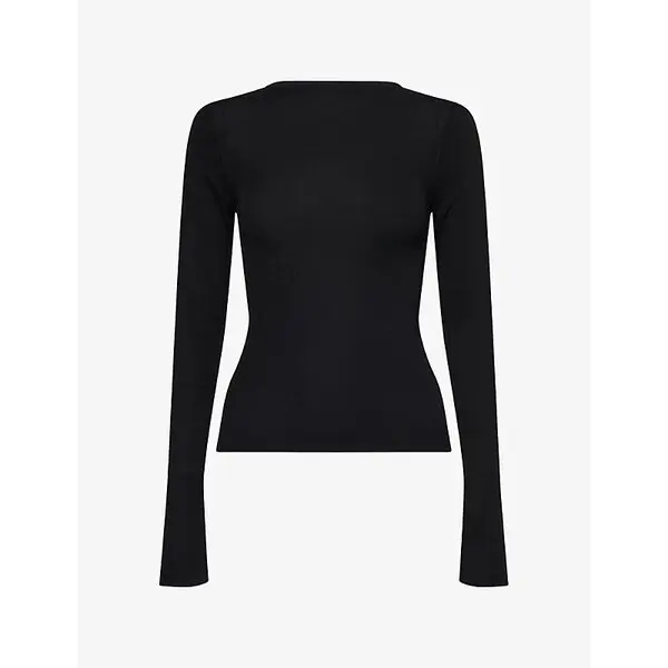 ST. AGNI Long-sleeve Bateau Neck Wool Top - Black