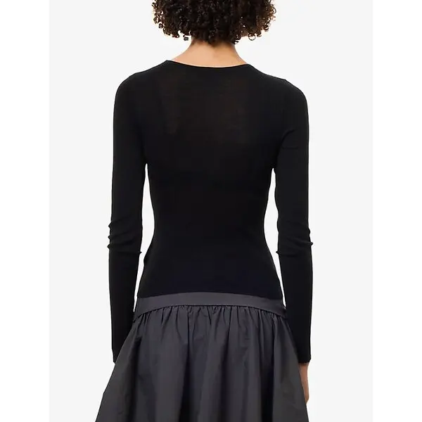 ST. AGNI Long-sleeve Bateau Neck Wool Top