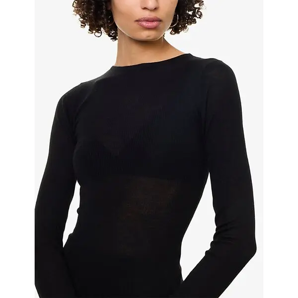 ST. AGNI Long-sleeve Bateau Neck Wool Top