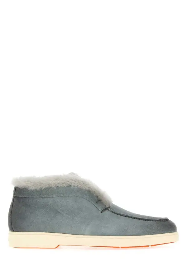 Santoni Fortune Suede Shearling Lined Slip-on Loafers - Brown