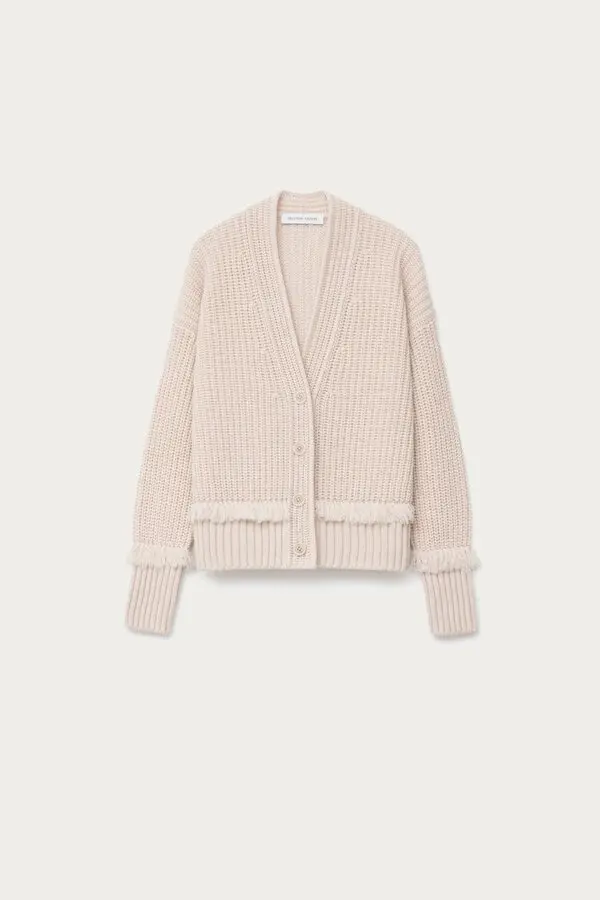 Iris Von Arnim Cashmere Cardigan Philipa Fringes - Alabaster