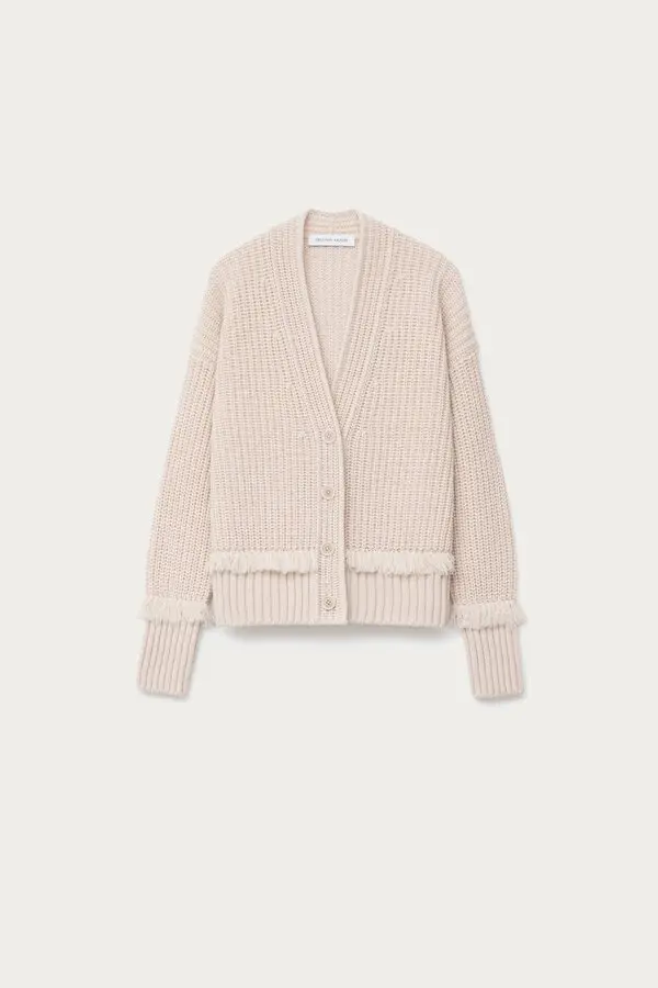 Iris Von Arnim Cashmere Cardigan Philipa Fringes - Alabaster