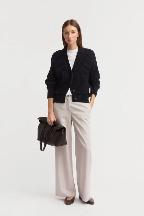 Iris Von Arnim Cashmere Cardigan Philipa Fringes - Navy