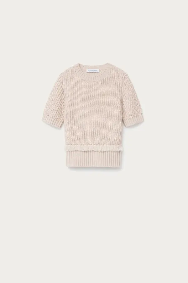Iris Von Arnim Cashmere Sweater Pica Fringes - Alabaster