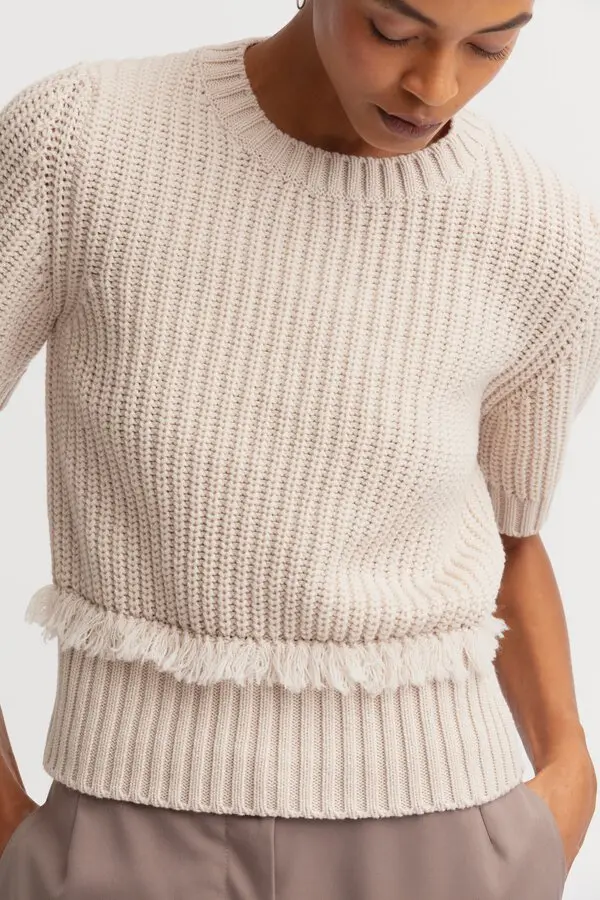 Iris Von Arnim Cashmere Sweater Pica Fringes - Alabaster