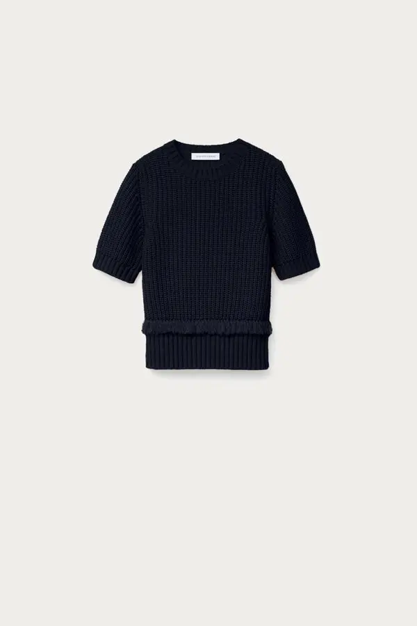 Iris Von Arnim Cashmere Sweater Pica Fringes - Navy