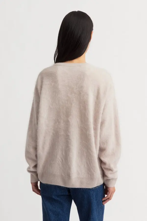 Iris Von Arnim Brushed Cashmere Sweater 5th Avenue - Gravel/ecru
