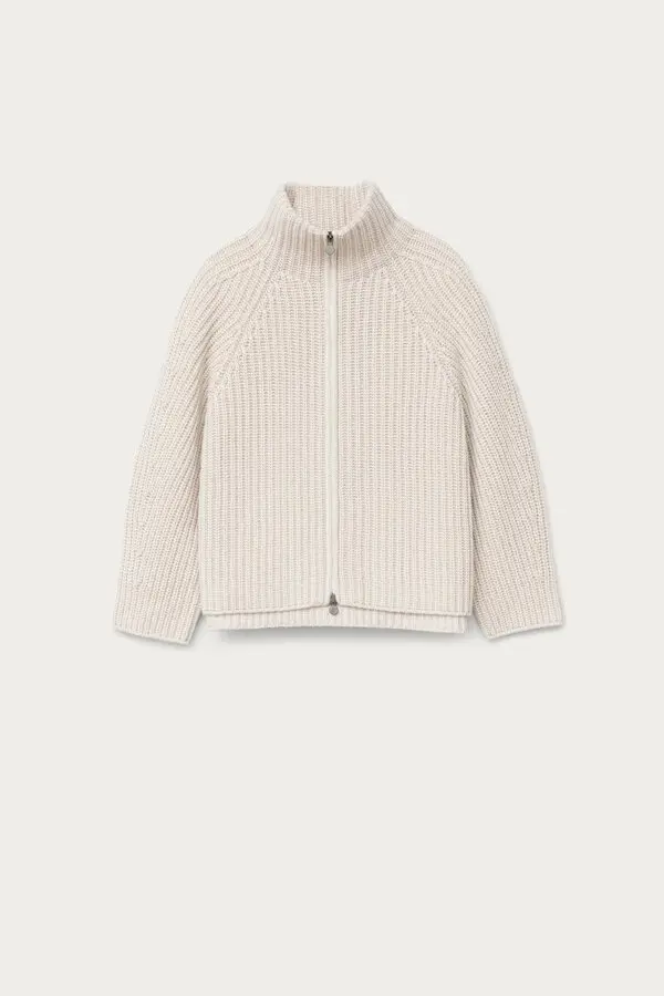 Iris Von Arnim Stonewashed Cashmere Cardigan Fallou Zip - Alabaster